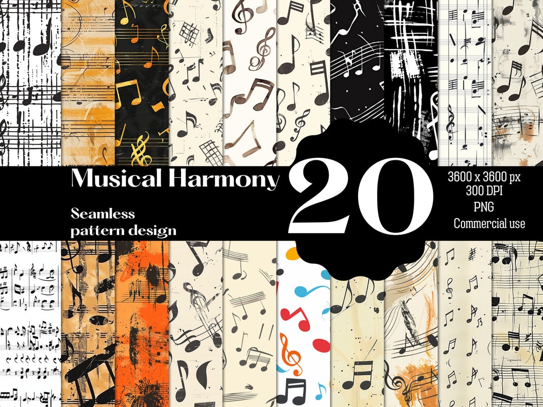 Musical Notes and Staves Seamless Pattern - Elegant Digital Paper for ...