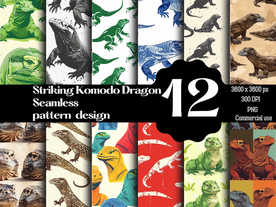 Komodo Dragon Seamless Pattern Digital Pattern Realistic Reptile Design ...