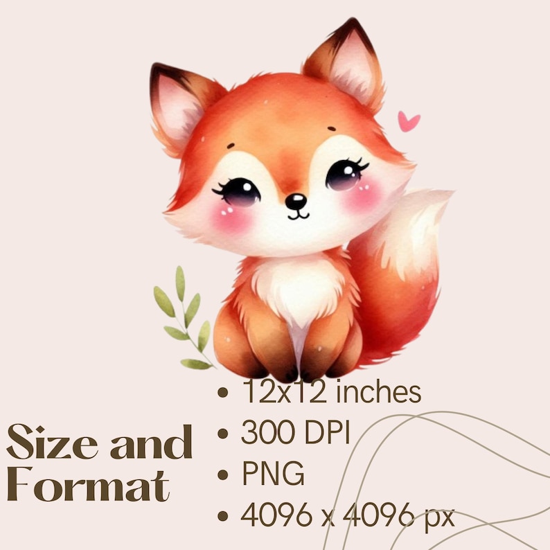 Kawaii Foxes Watercolor PNG Clip Art - Cute Fox Illustrations for ...