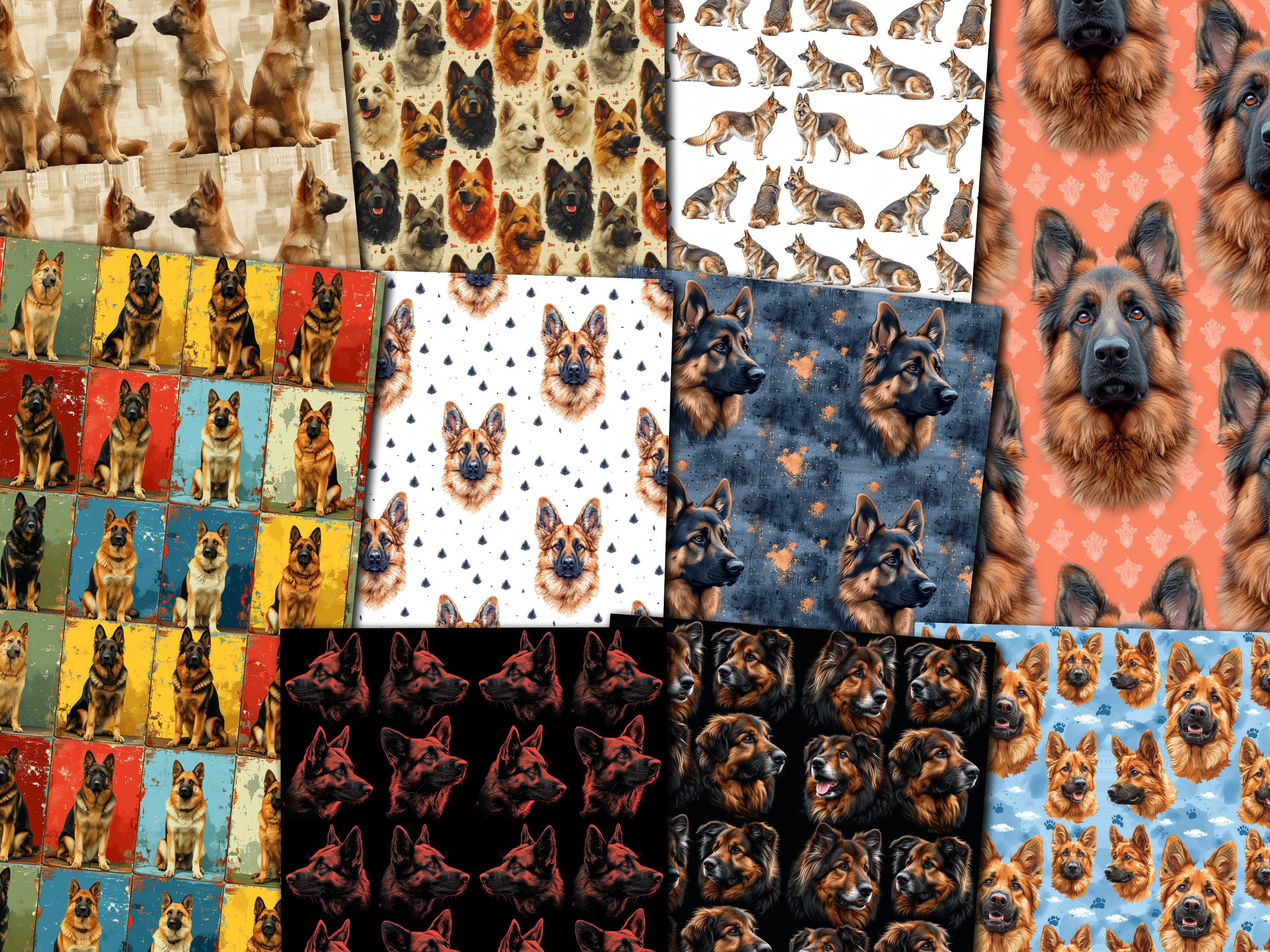 German Shepherd Digital Pattern, Seamless German Shepherd Design, Dog ...