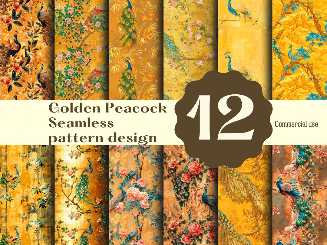 Golden Peacock-digital Paper Seamless Pattern Printable Paper for ...
