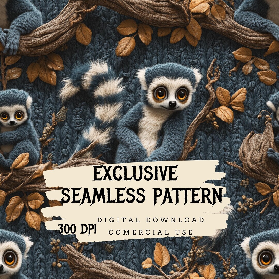 Seamless 3D Knitted Lemur Pattern - Plush Texture With Expressive Eyes ...