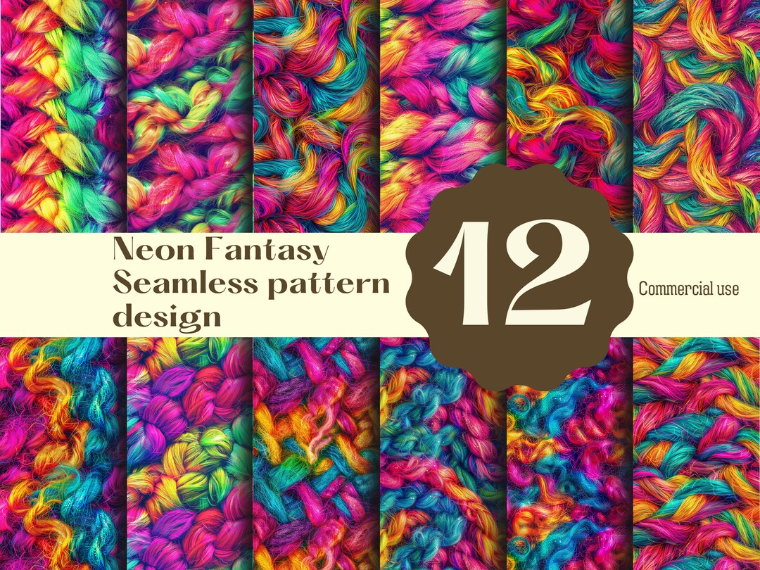 Neon Troll Hair Rainbow Glitter Digital Paper Seamless Pattern ...