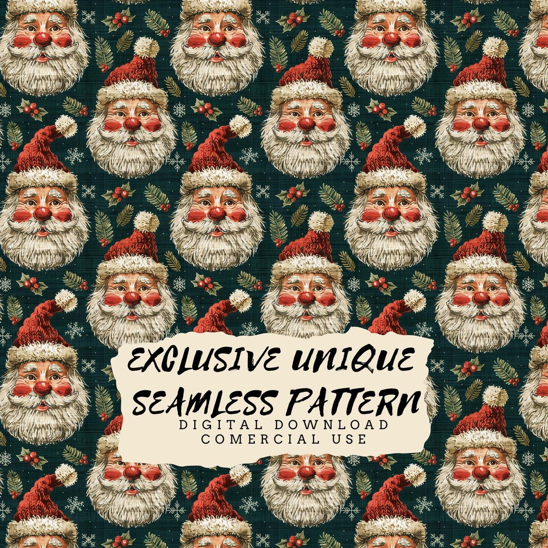 Santa Claus Christmas Seamless File, Digital Paper for Holiday ...