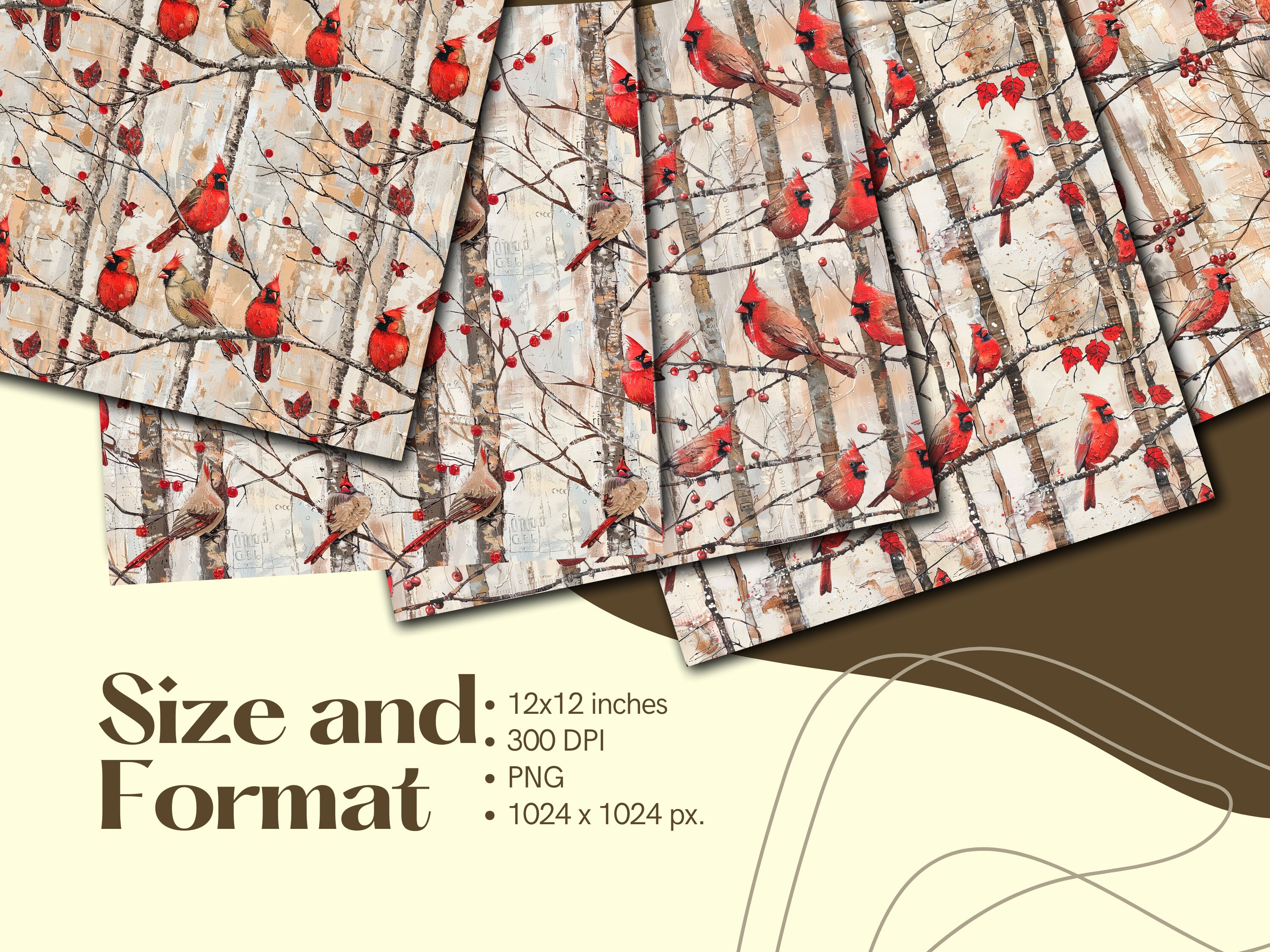 Cardinals Seamless Pattern: Printable Bird Paper for Scrapbooking ...