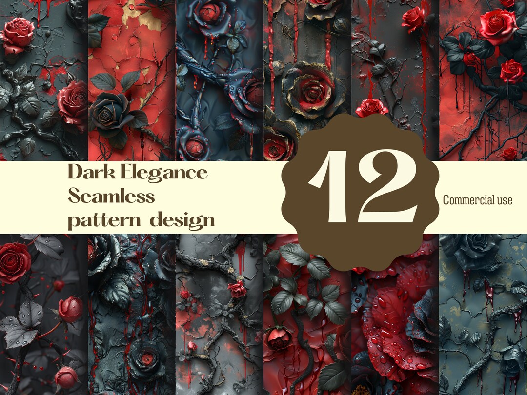 Black Rose Blood Drip Seamless Pattern - 3D Macabre Design, Gothic ...