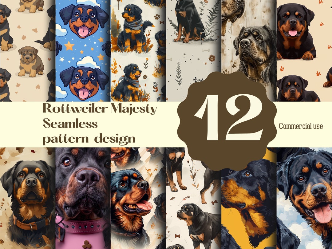 Rottweiler Seamless Pattern Dogs Digital Paper Dog Wallpaper, Whimsical ...