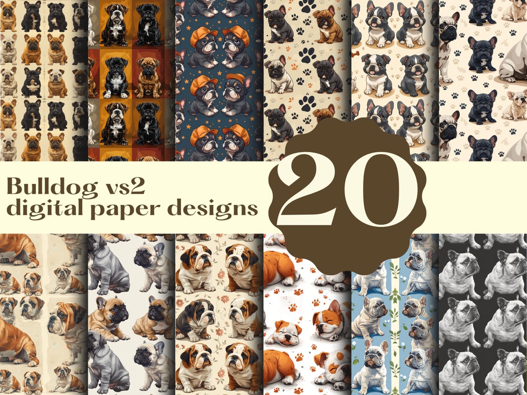 Bulldog Seamless Pattern Dogs Digital Paper Dog Wallpaper, Whimsical ...