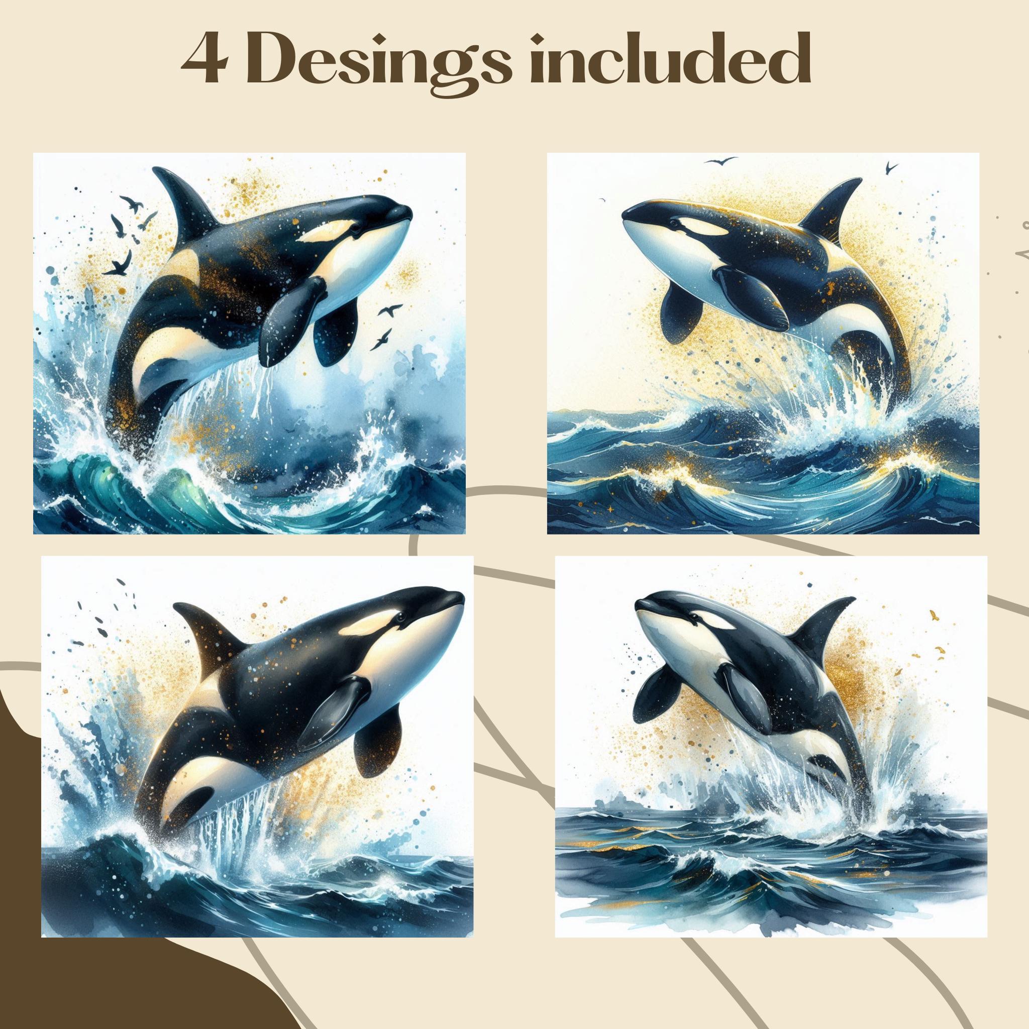 Orca Jumping Watercolor Design - Gold Glitter Tumbler Wrap for 20 Oz ...