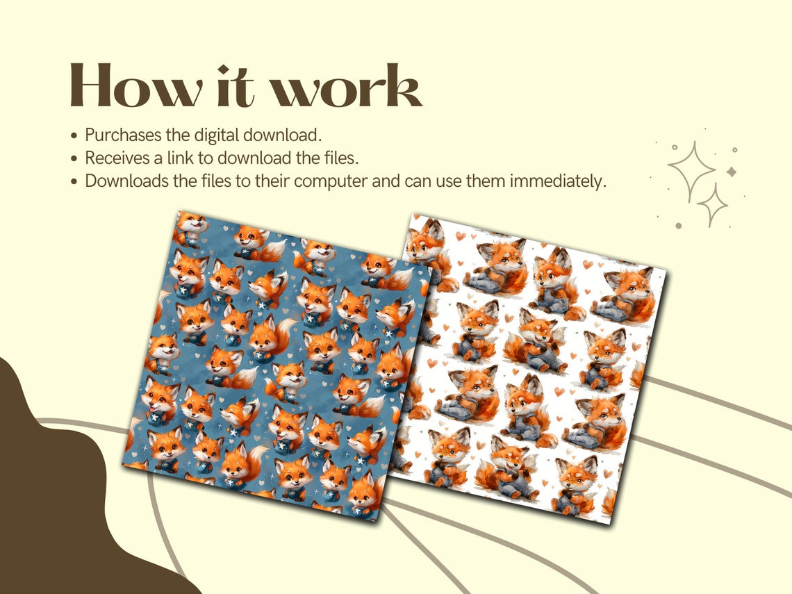 Adorable Chibi Fox Overalls Pattern Commercial Use Printable Paper ...
