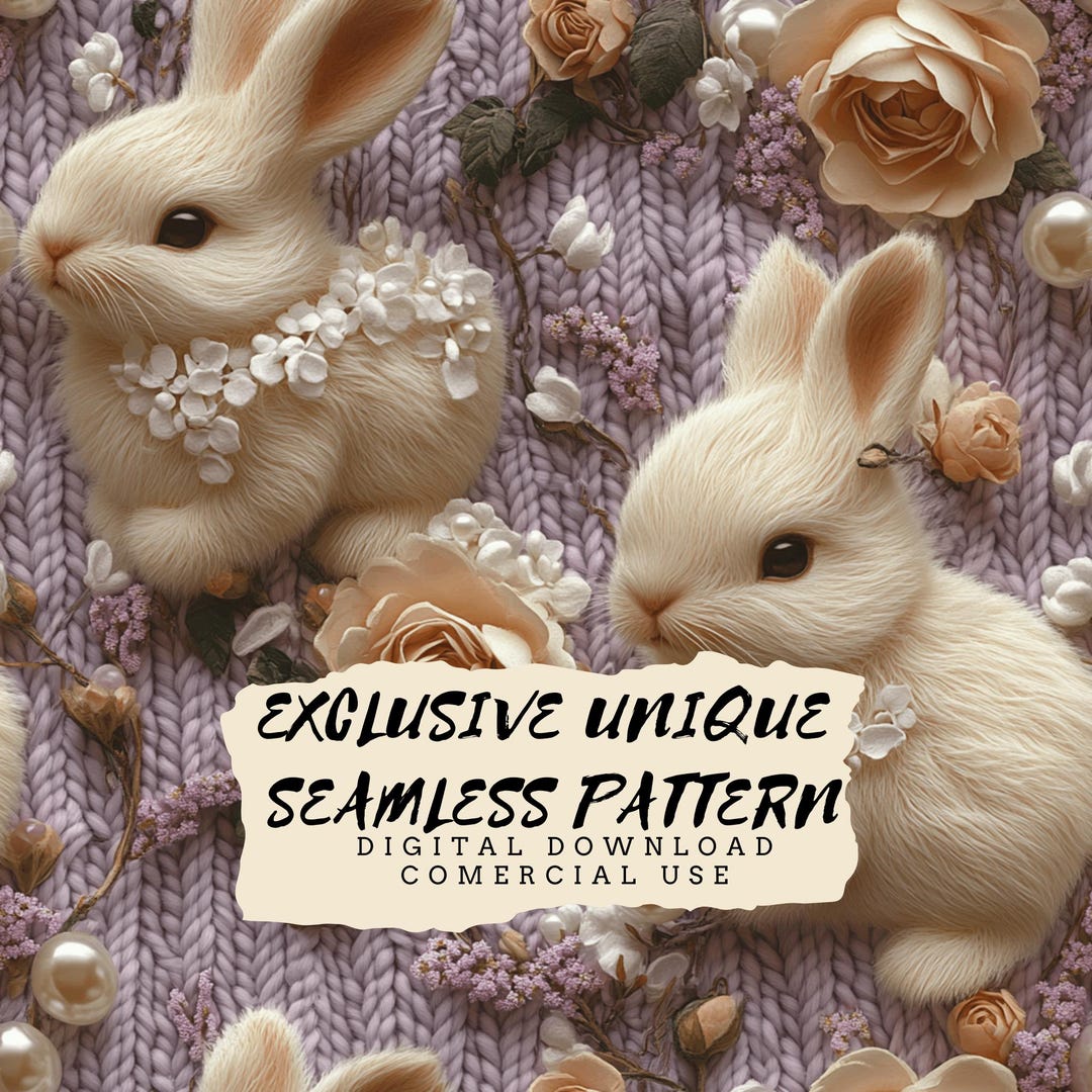 3D Knitted Bunny Coquette Seamless Pattern - Soft and Cozy Digital ...
