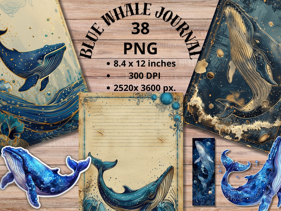 Blue Whale Journal Kit - Ocean Theme Stickers, Scrapbook Paper, DIY Kit ...