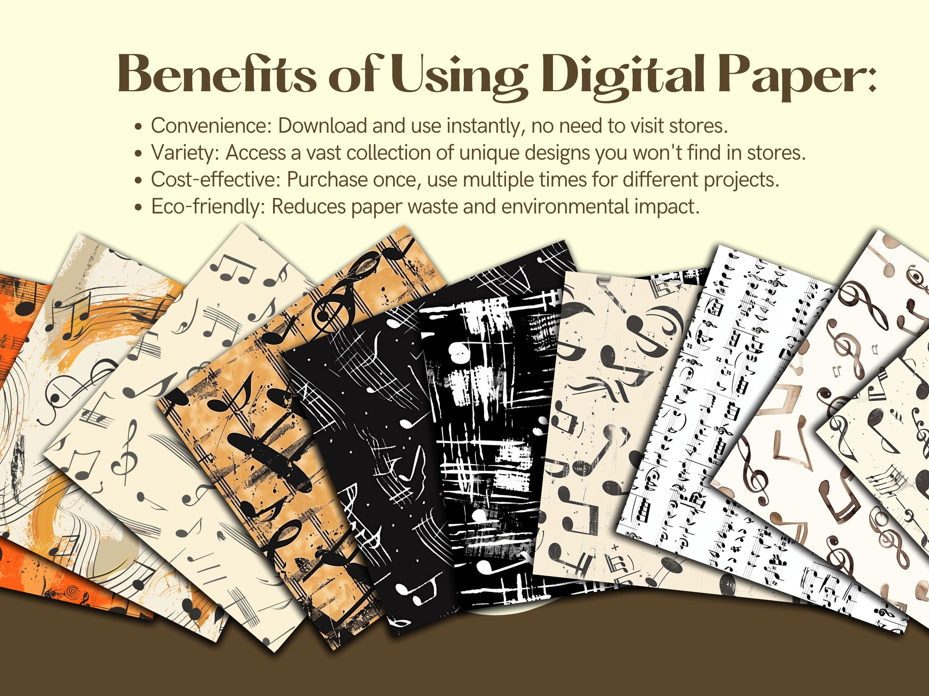 Musical Notes and Staves Seamless Pattern - Elegant Digital Paper for ...
