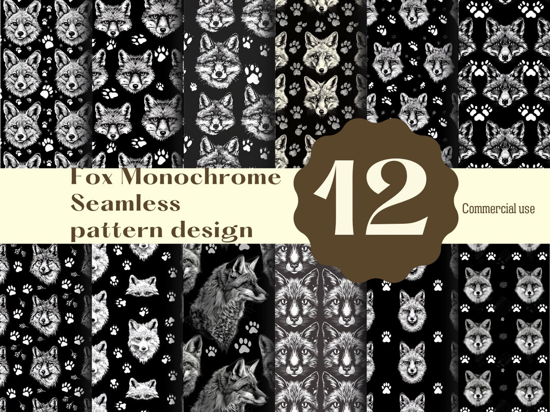 Seamless Monochrome Fox Digital Paper - Elegant Pattern for Fabrics ...