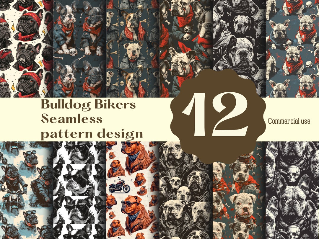 Tattooed Bulldog Seamless Pattern - Punk Rock Digital Paper With Edgy ...