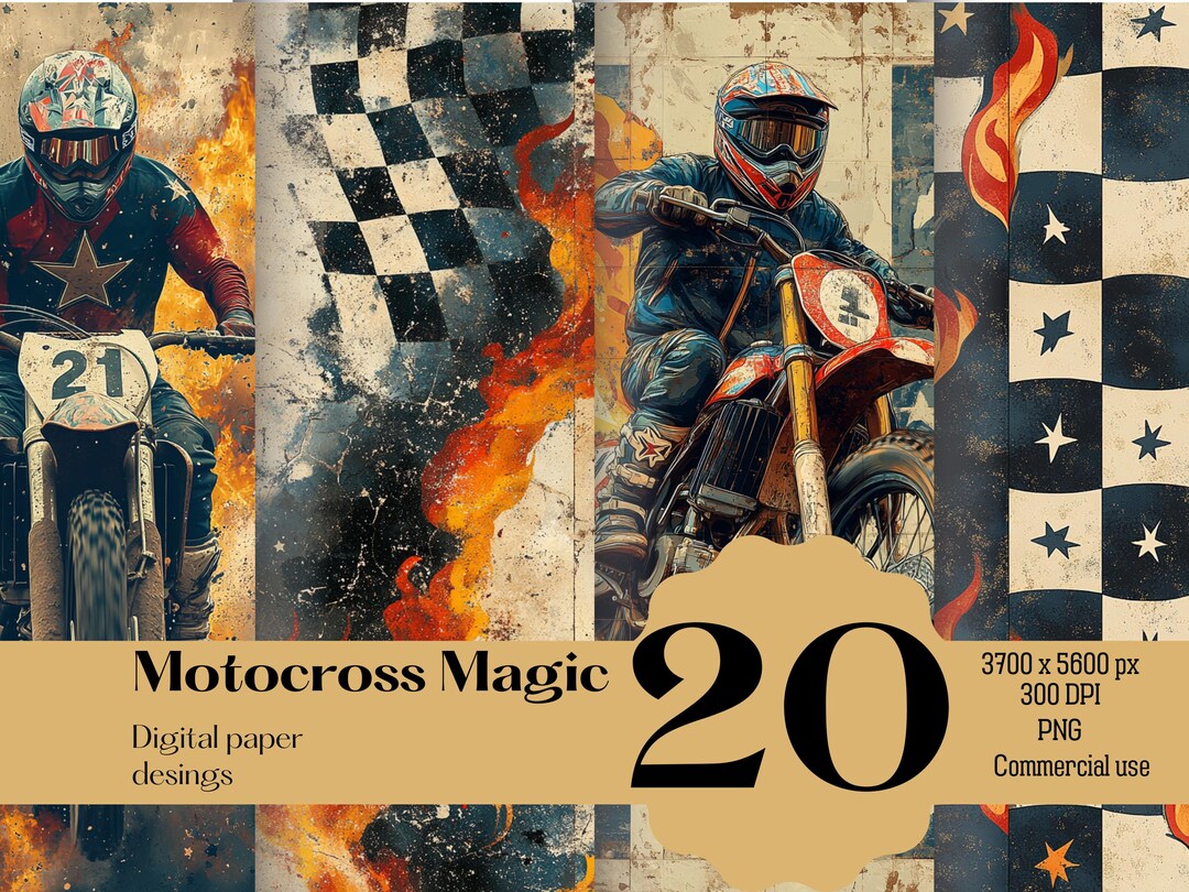 Motocross Dirtbike Digital Paper & Wallpaper | Lightning Bolts, Flames ...