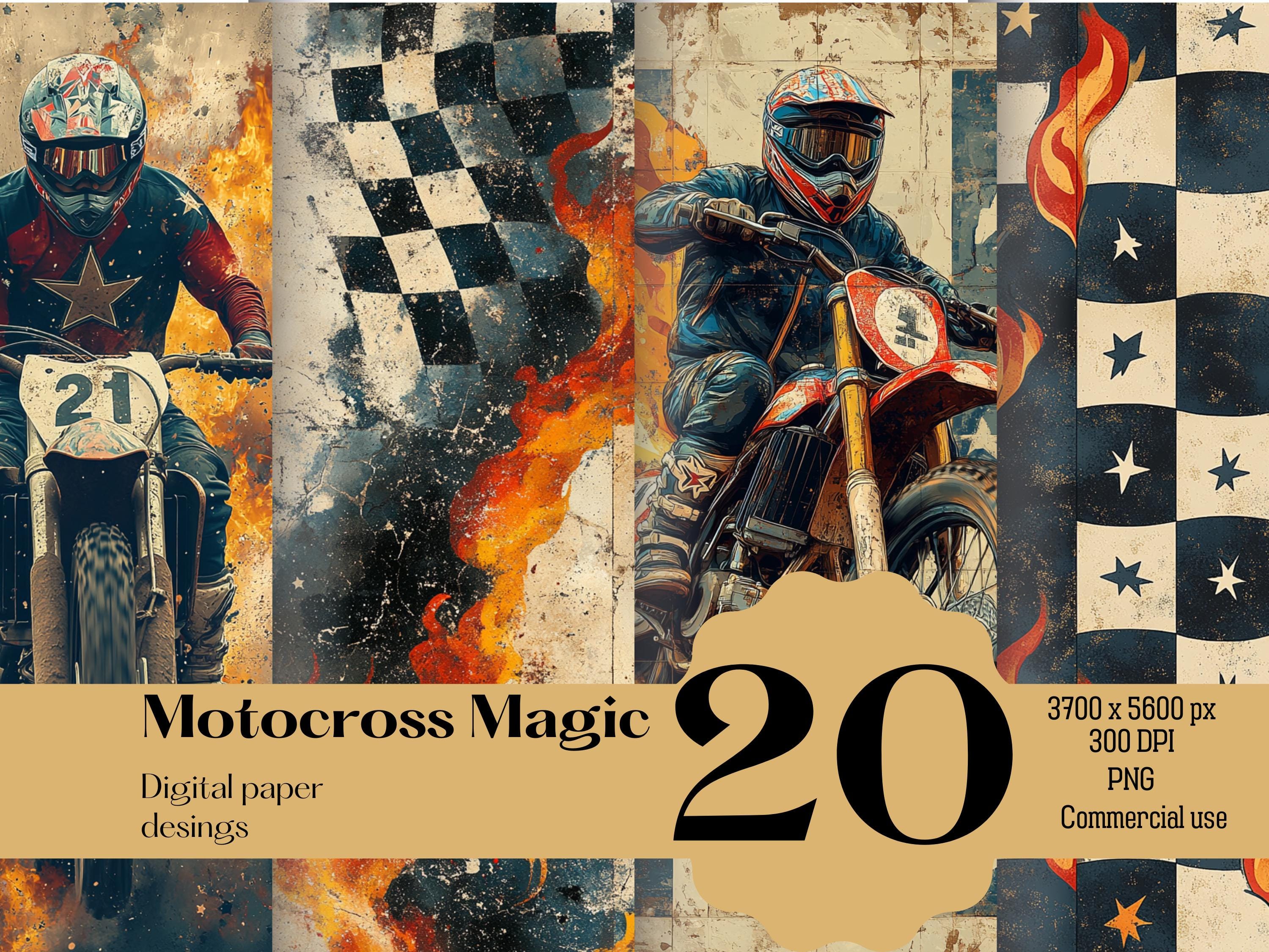 Motocross Dirtbike Digital Paper & Wallpaper | Lightning Bolts, Flames ...