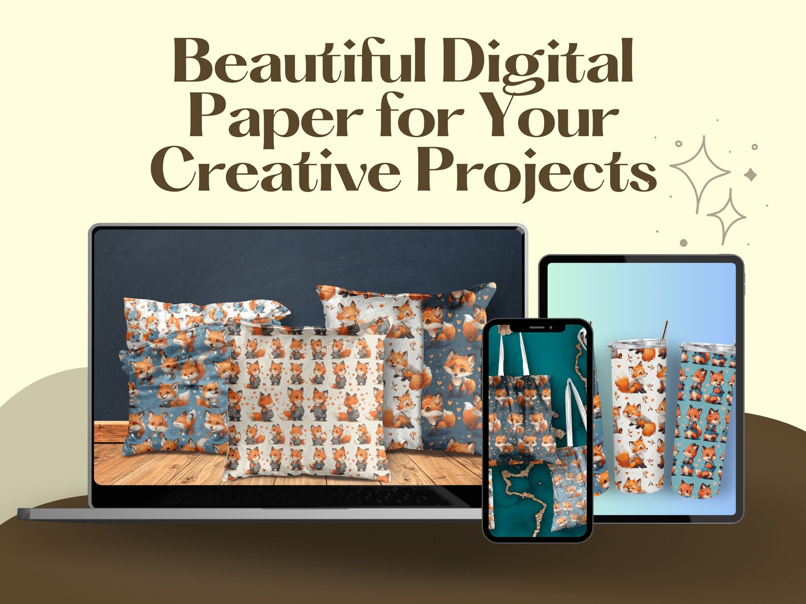 Adorable Chibi Fox Overalls Pattern Commercial Use Printable Paper ...