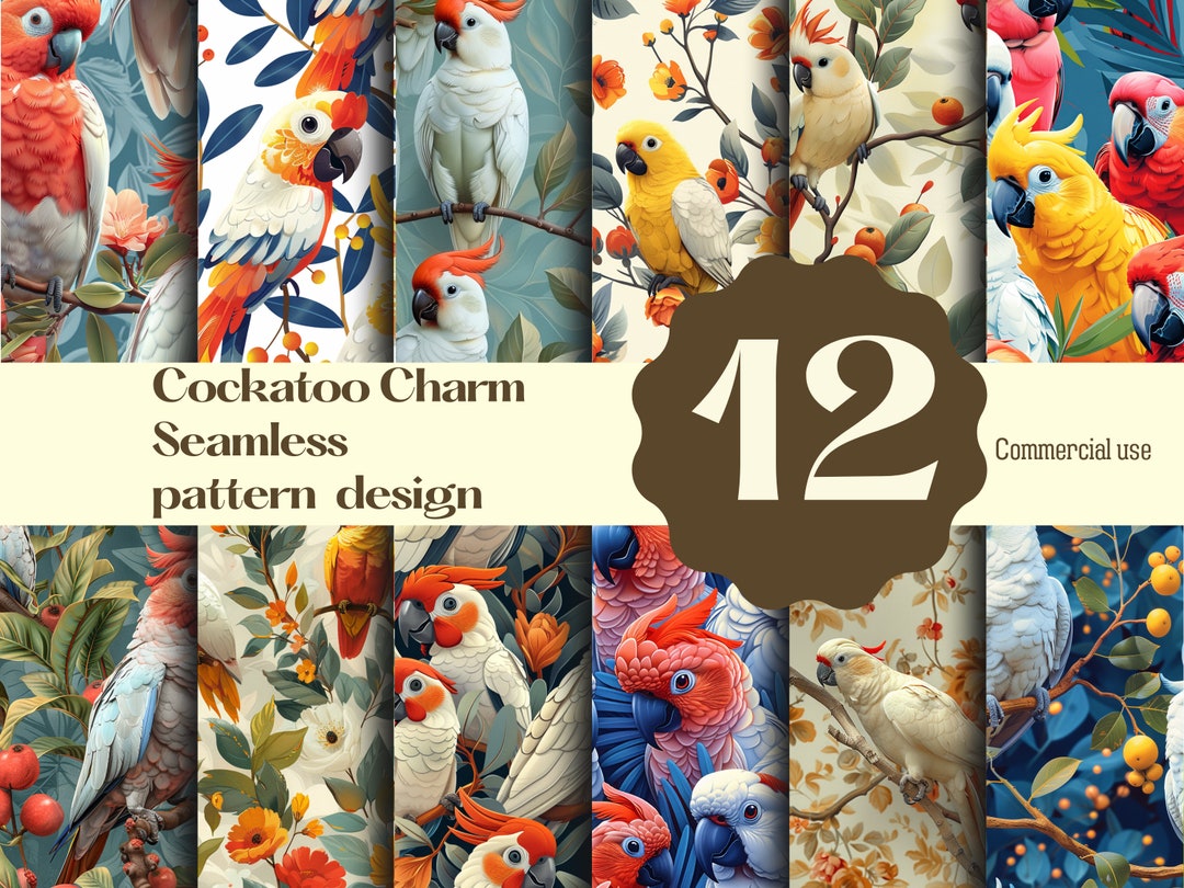 Seamless Tropical Cockatoo Pattern Vibrant Birds on Minimalist ...