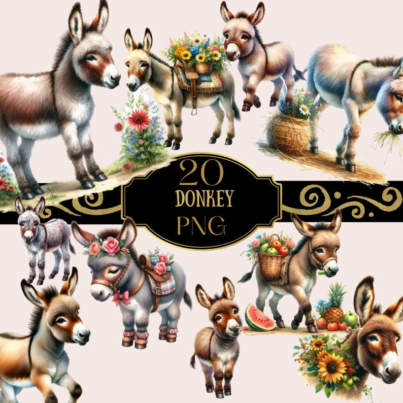 Donkey Watercolor Clipart PNG - Transparent Background, Crafts ...