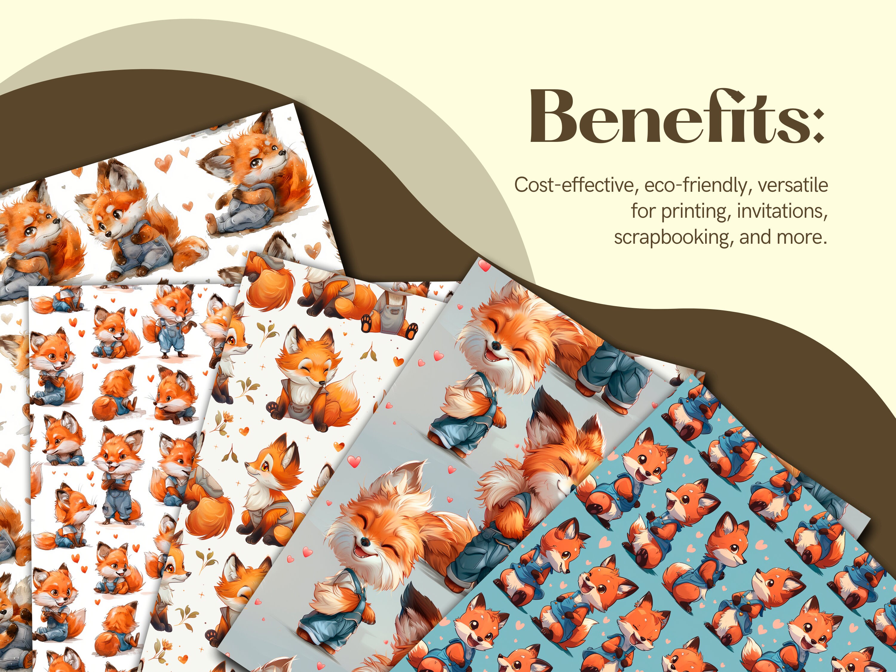 Adorable Chibi Fox Overalls Pattern Commercial Use Printable Paper ...