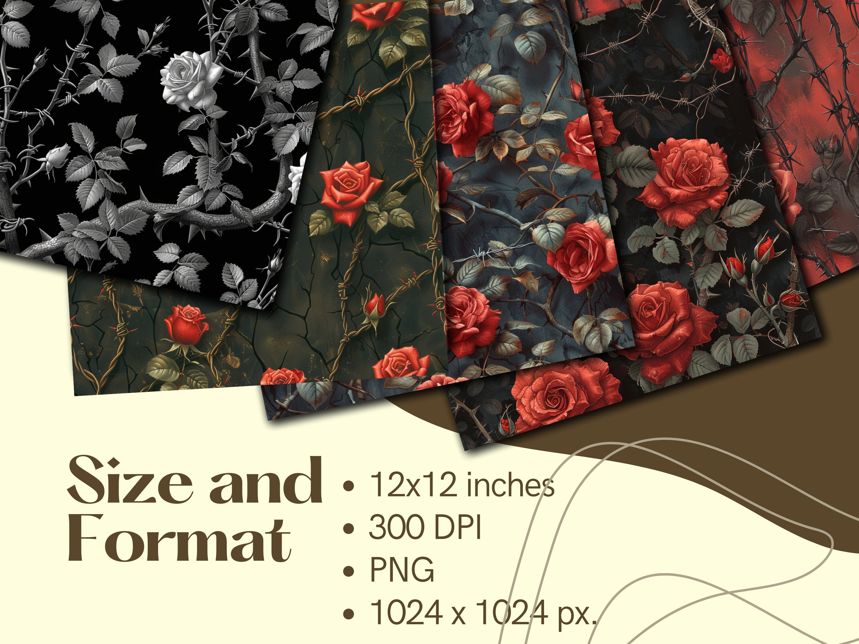 Sinister Roses and Barbed Wire Seamless Pattern: Macabre Gothic ...