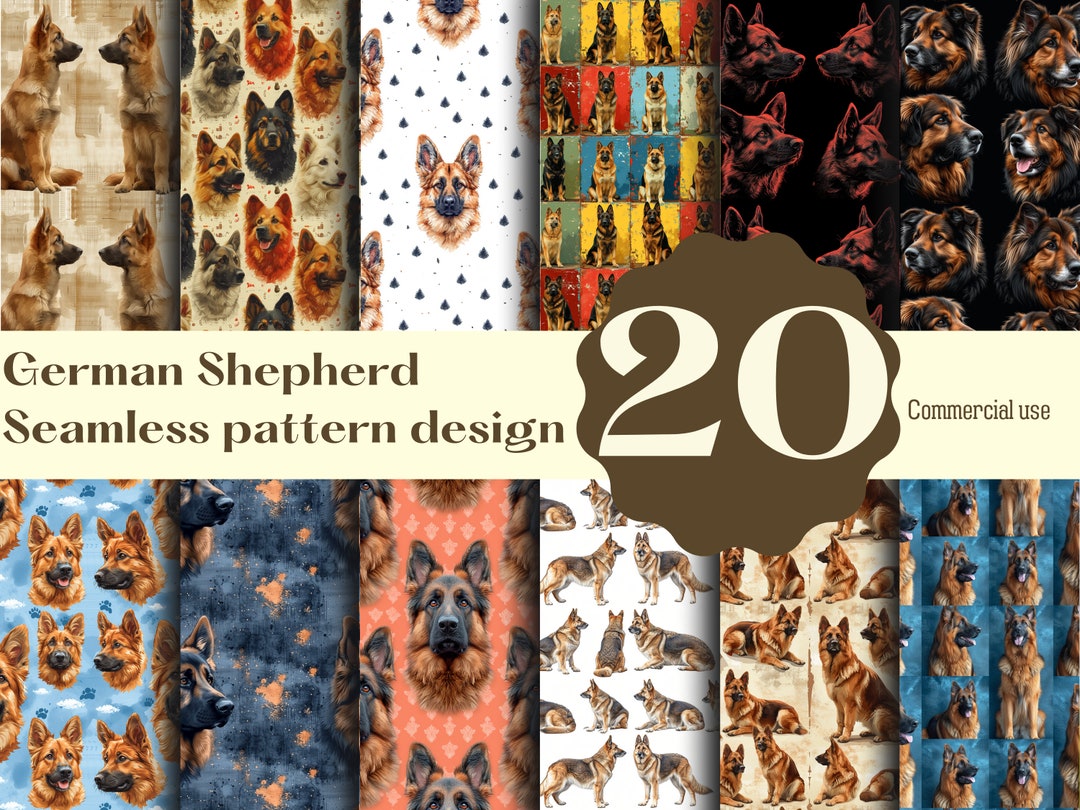 German Shepherd Digital Pattern, Seamless German Shepherd Design, Dog ...