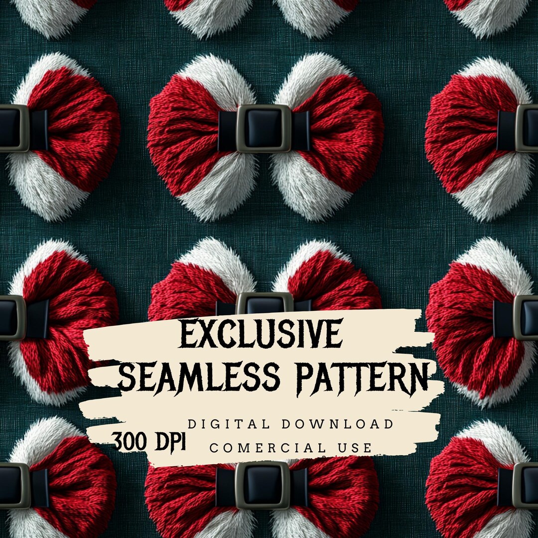 3D Embroidered Santa Bows Seamless Pattern - Festive Holiday Design ...