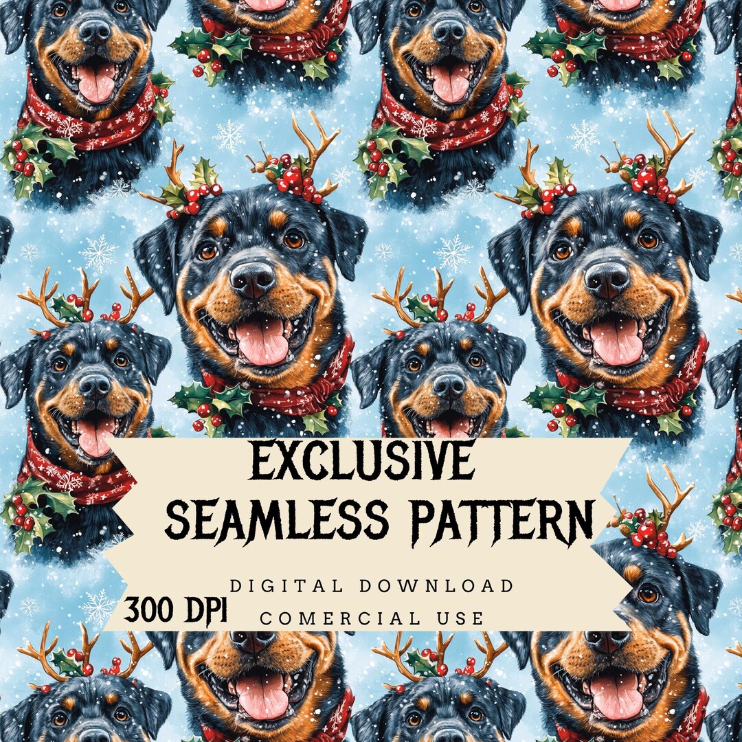 Rottweilers Christmas Seamless - Digital Paper for Holiday Scrapbooking ...