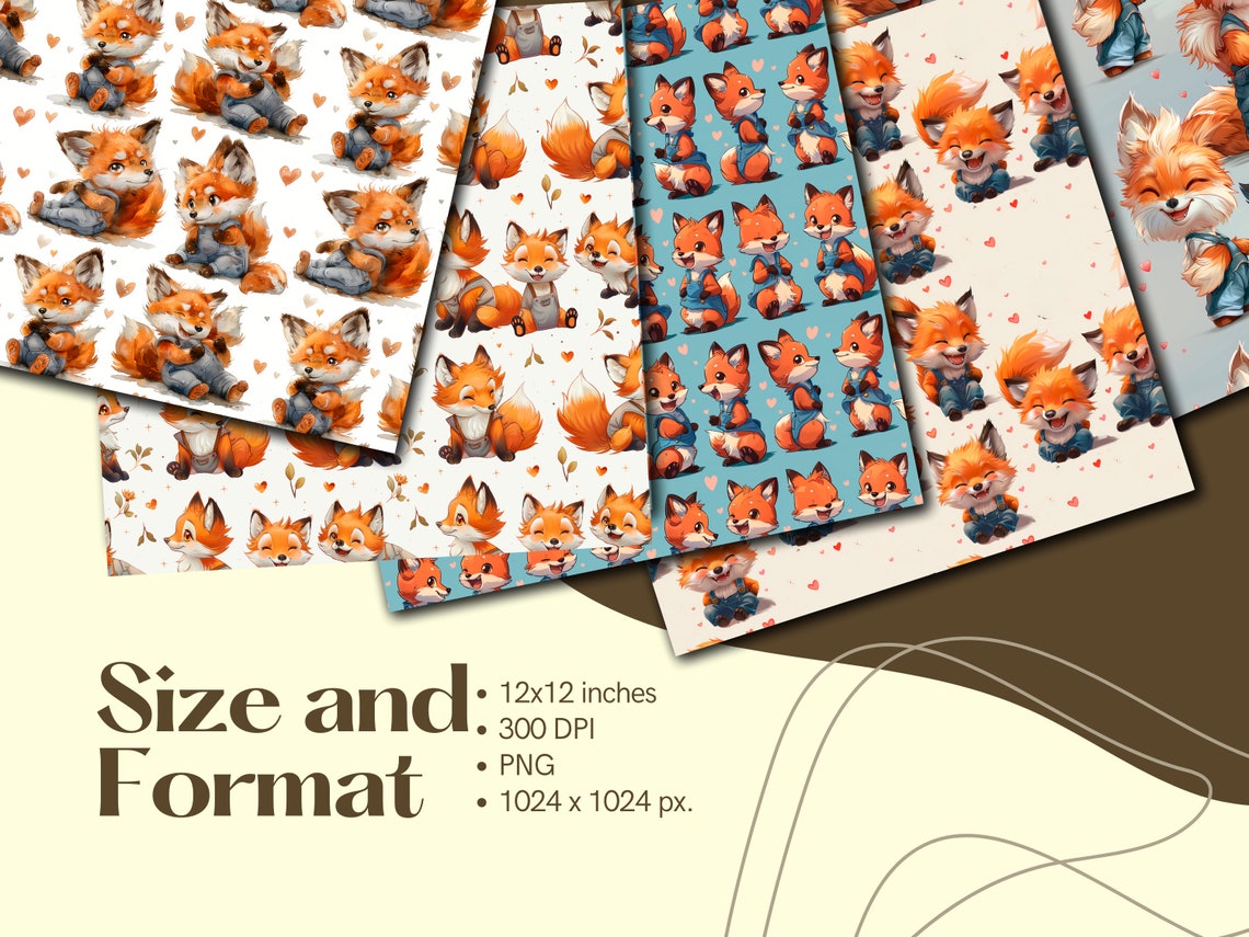 Adorable Chibi Fox Overalls Pattern Commercial Use Printable Paper ...