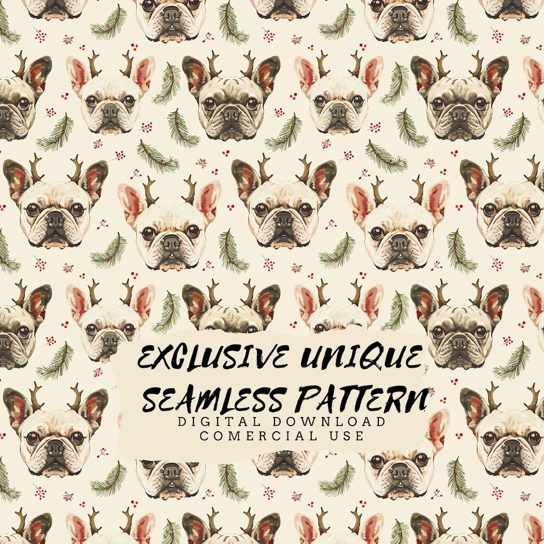 Festive Frenchie Christmas Seamless, Digital Paper for Holiday ...