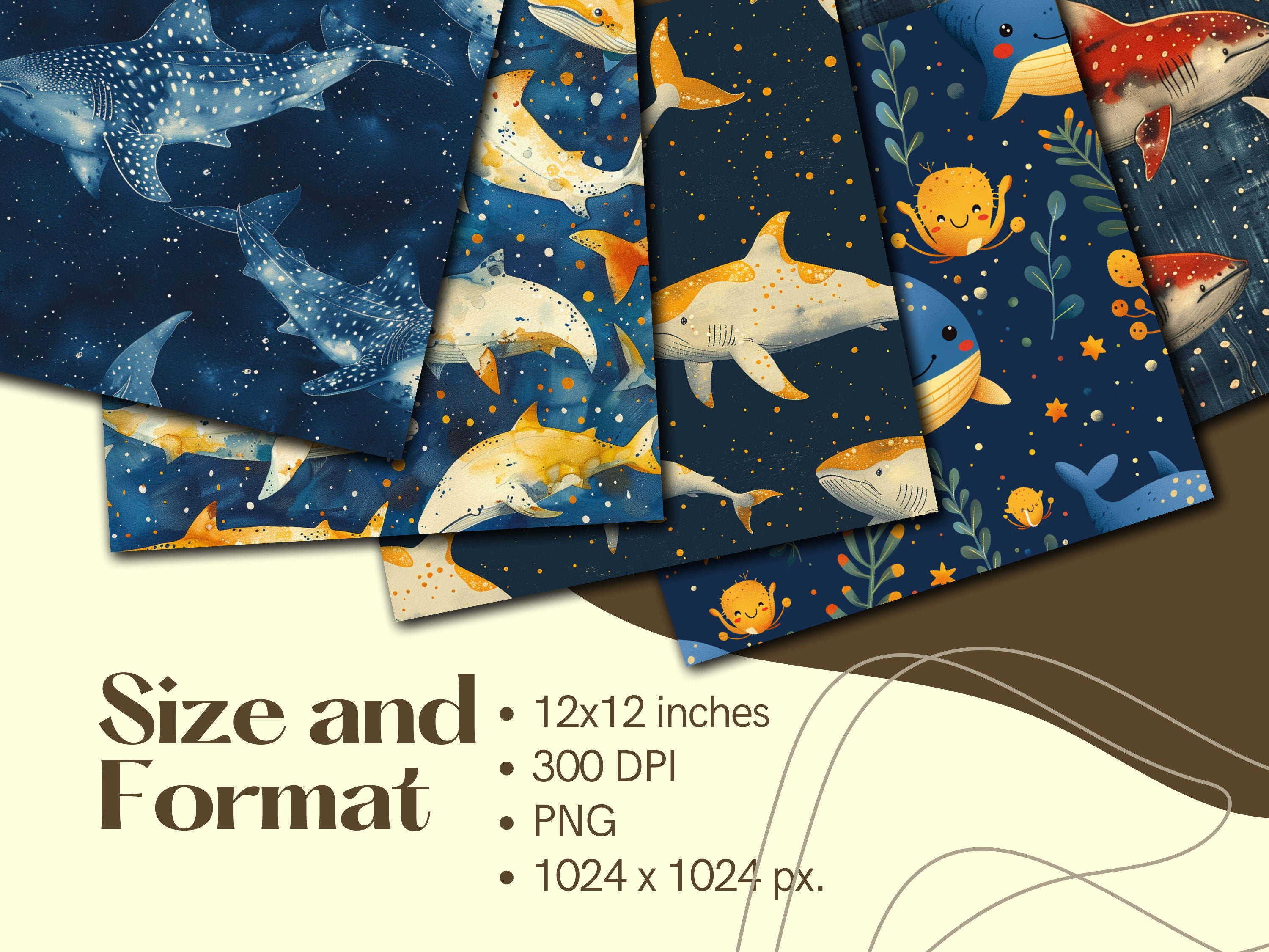 Whale Shark Seamless Pattern - Ocean Wildlife Digital Paper for ...