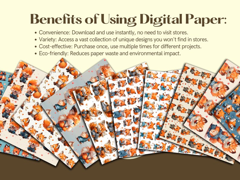 Adorable Chibi Fox Overalls Pattern Commercial Use Printable Paper ...