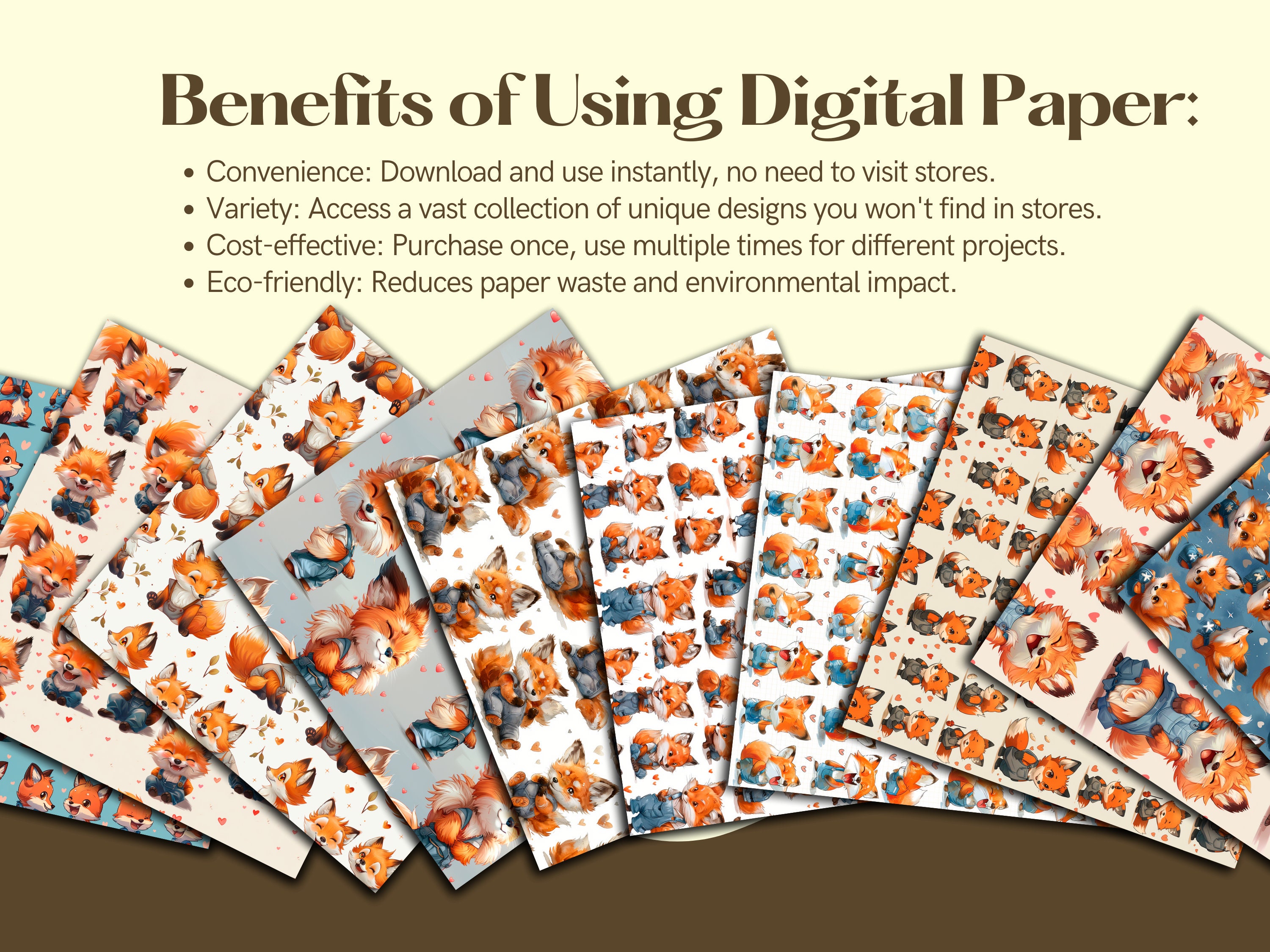 Adorable Chibi Fox Overalls Pattern Commercial Use Printable Paper ...