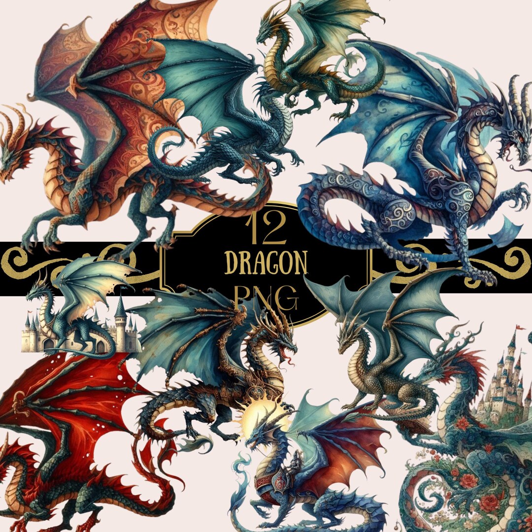 Medieval Dragon Watercolor Clipart PNG - Fantasy Art, No Background ...