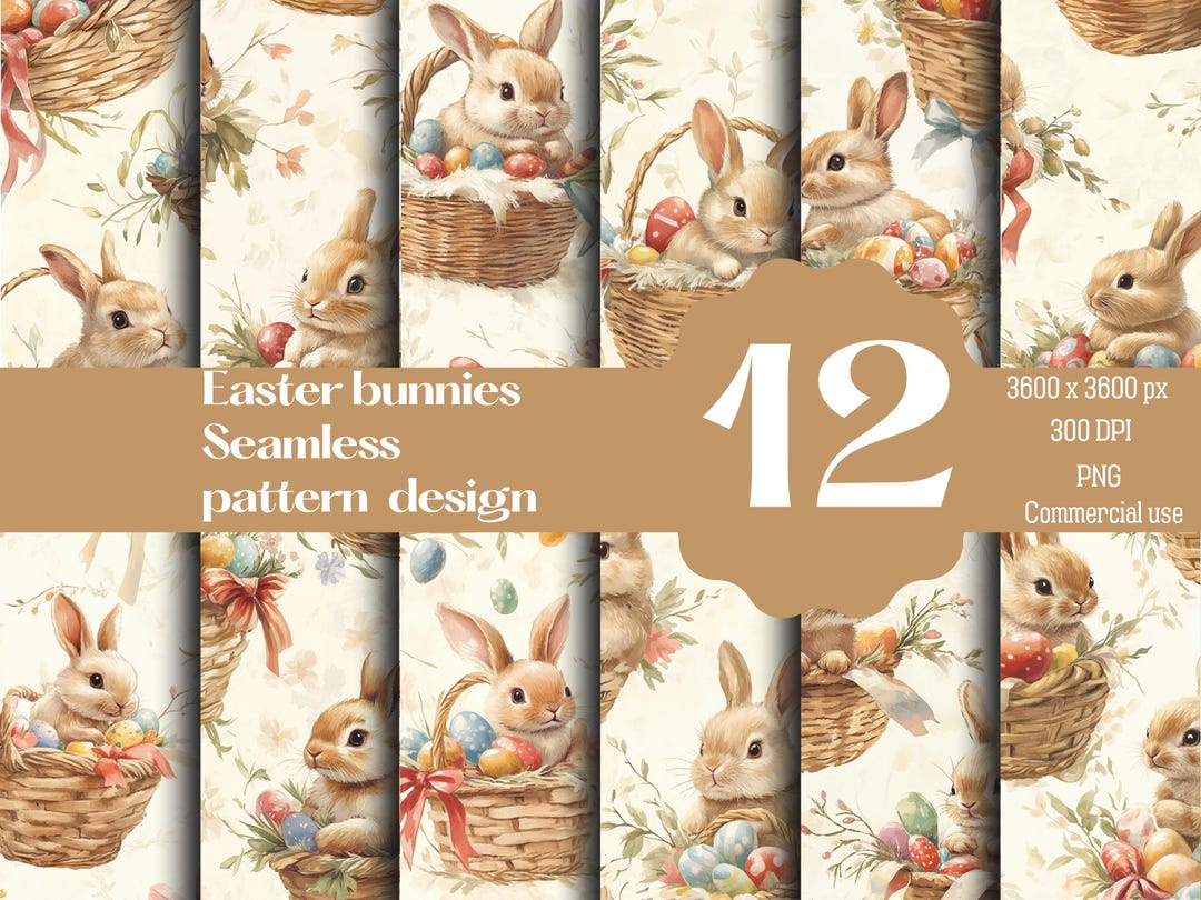 Easter Bunnies Seamless Pattern - Chubby Bunnies, Colorful Candy ...