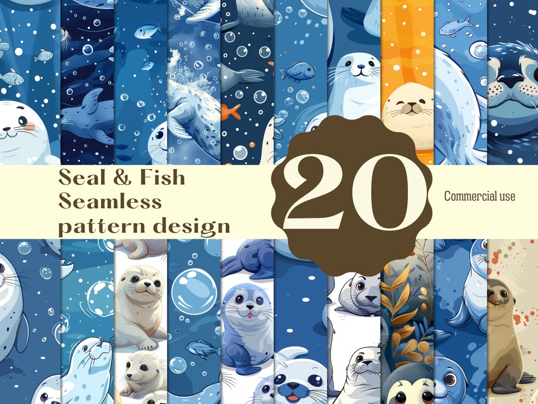 Seal Seamless Pattern - Cute Ocean Design for Digital Paper, Wallpaper ...