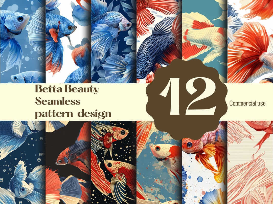 Seamless Betta Fish Pattern Digital Paper Ideal for Wallpaper ...