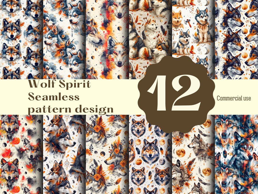 Seamless Wolf & Native American Pattern Paper, Commercial Use Digital ...