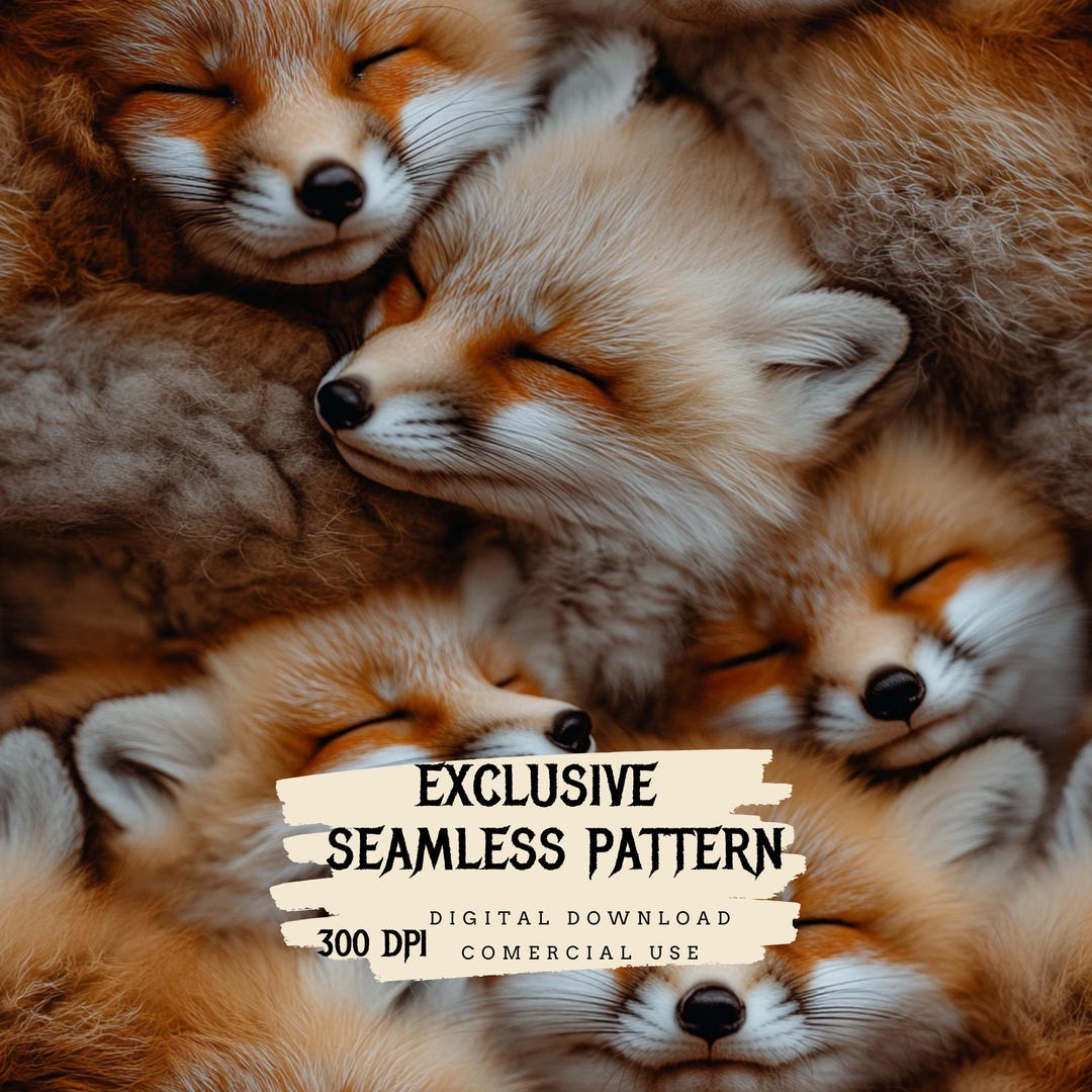 Cozy Foxes Seamless Pattern of Fluffy Foxes Sleeping Together - Perfect ...