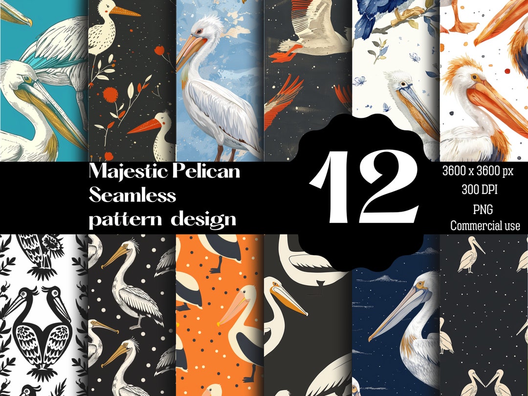 Pelican Seamless Pattern - Coastal Bird Digital Paper for Fabrics ...