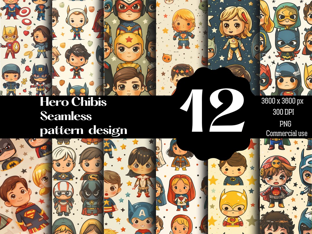 Superhero Chibi Seamless Pattern Digital Download, Digital Paper ...