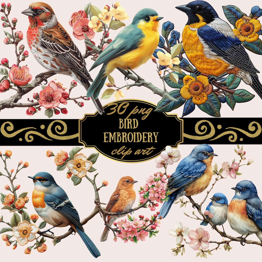 Spring Bird Embroidery Png Clip Art Delicate and Elegant Perfect for ...