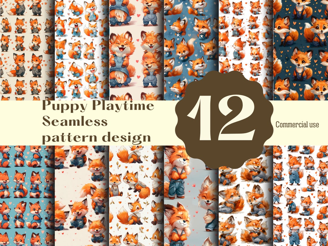Adorable Chibi Fox Overalls Pattern Commercial Use Printable Paper ...