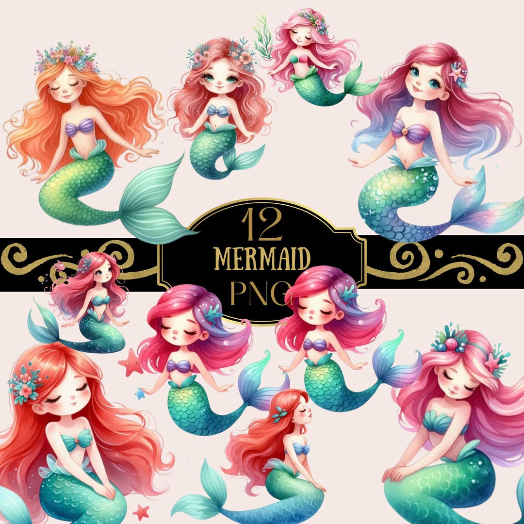 Mermaid Watercolor Clipart PNG - Enchanting Little Mermaid With ...