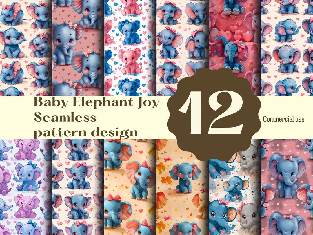 Sweet Baby Elephants Print Scrapbook Paper, Cute Seamless Pattern ...
