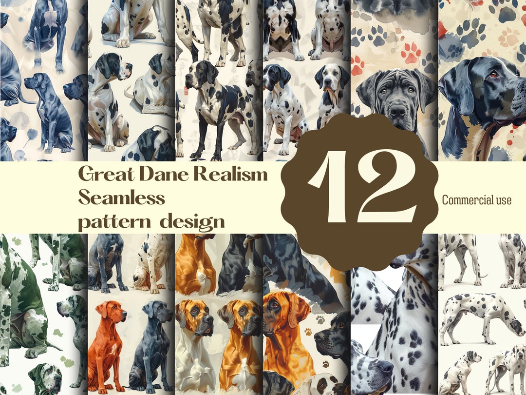 Great Dane Seamless Pattern - Majestic Dog Design for Digital Paper ...