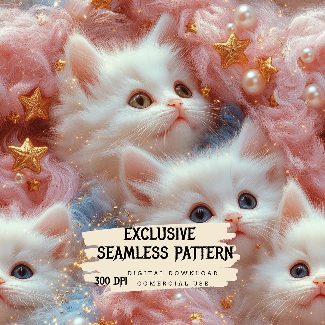 Fluffy 3d Knitted White Kittens Seamless Pattern - Cute Design With ...