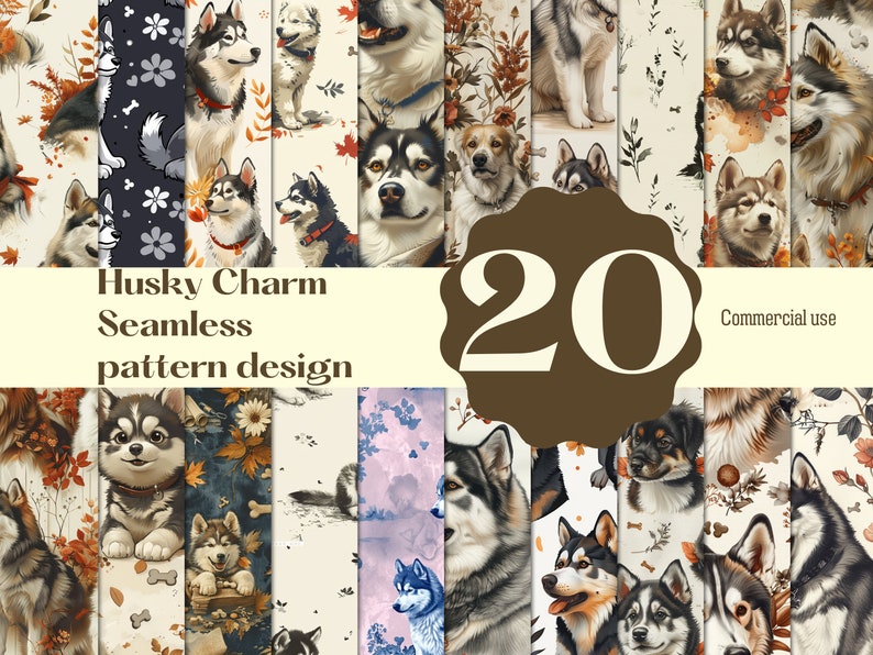 Siberian Husky Seamless Pattern - Adorable Dog Design for Digital Paper ...