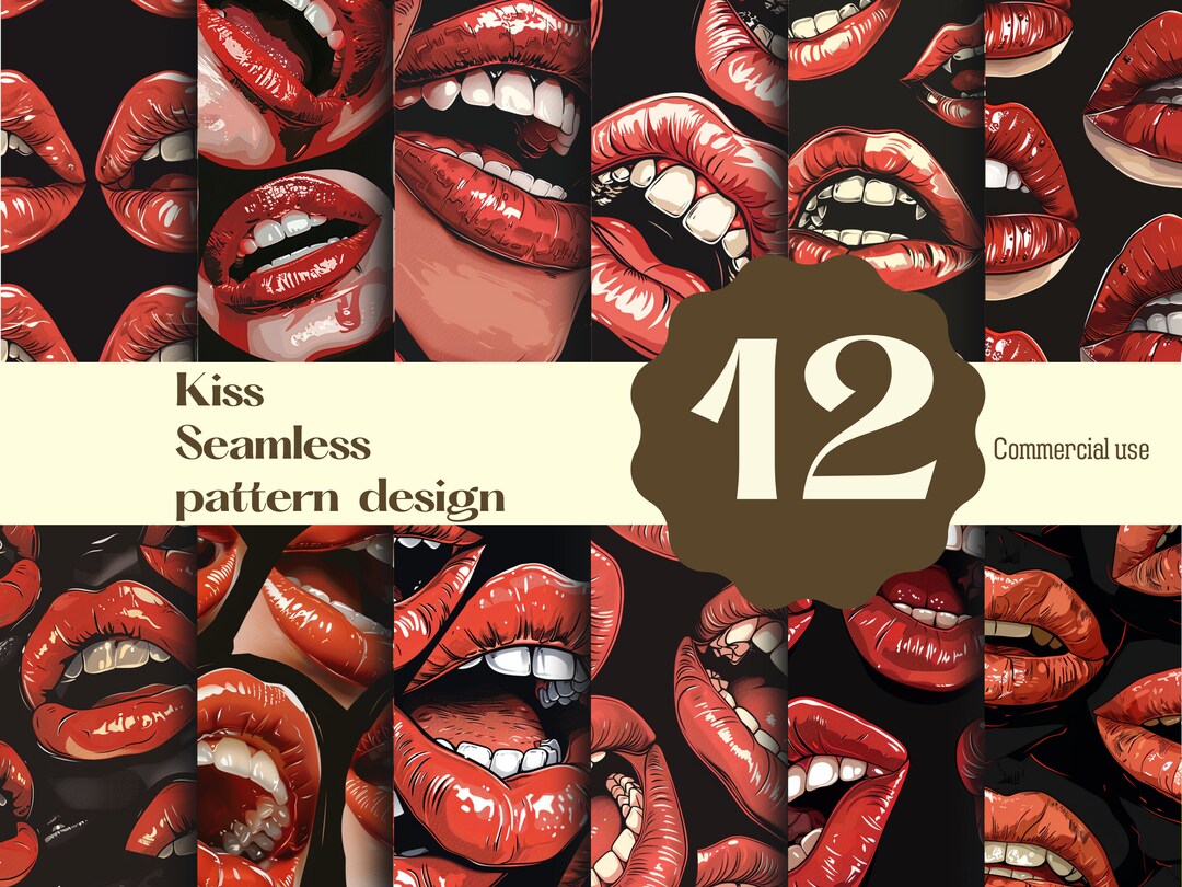 Vampire Fangs Lip Pattern Stylized and Exaggerated Black Background ...